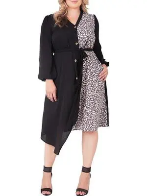 STANDARDS & PRACTICES Standards & Practices Asymmetrical Long Sleeve Shirtdress Blackbrown