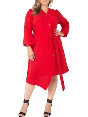 STANDARDS & PRACTICES Asymmetrical Long Sleeve Shirtdress - Cherry