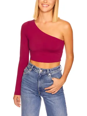 Susana Monaco Susana Monaco One-Shoulder Cropped Top Raspberry