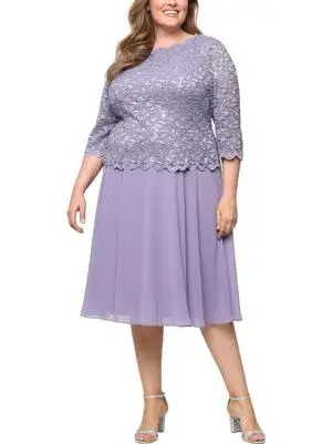 Alex Evenings Mock Two-piece Midi Dress - Heather