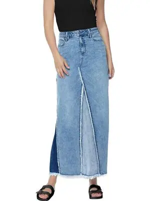 WASH LAB DENIM Wash Lab Denim Maxi Skirt Fade Blue