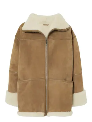 TOTEME TOTEME Leather-trimmed Shearling Jacket Brown