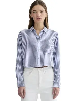 Everlane Silky Cotton Way-Short Shirt Bone/mazarine Blue