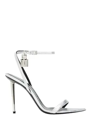 TOM FORD Padlock Metallic Stiletto Sandals - Silver