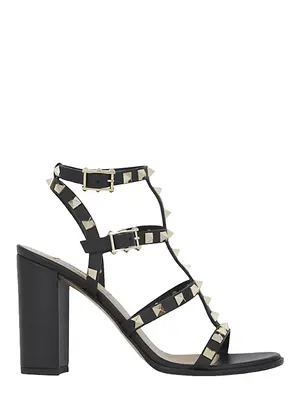 Valentino Garavani Rockstud 90 Leather Heeled Sandals - Black