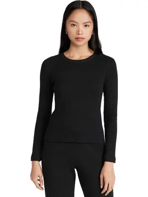 LESET Pointelle Long Sleeve Top - Black