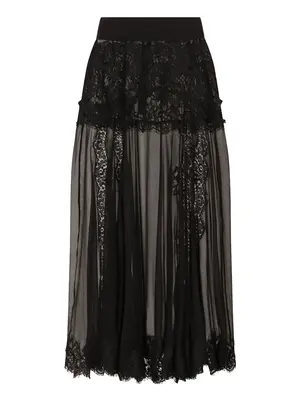 Dolce & Gabbana Chantilly Lace Chiffon Midi Skirt - Black