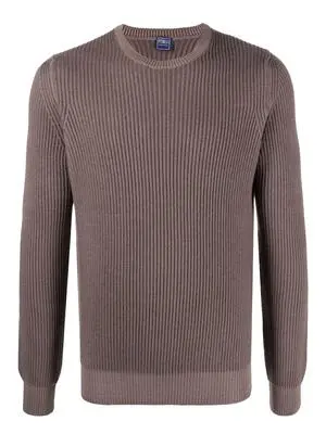 Fedeli Plain Fine-knit Jumper - Brown