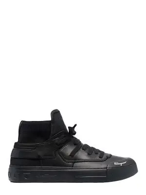 FERRAGAMO High-top Leather Sneakers - Black