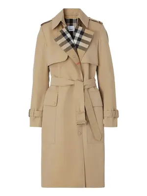 Burberry Check Lapel Trench Coat - Brown