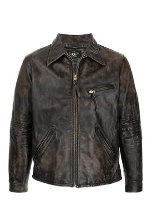 Ralph Lauren Zipped Leather Jacket - Brown | Editorialist