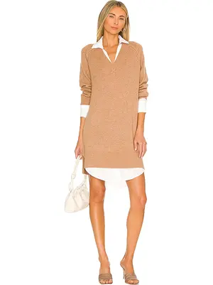Brochu Walker Looker Vee Dress - Camel Melange & White