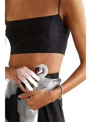 Judith Leiber Swan Odette Crystal-embellished Clutch - Silver