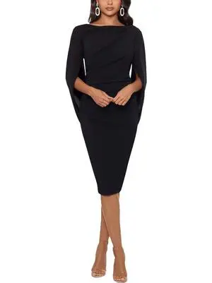 Betsy & Adam Cape Sleeve Crepe Sheath Dress - Black