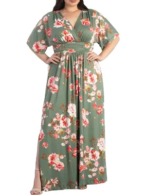 KIYONNA Kiyonna Vienna Maxi Dress Sage Garden Print