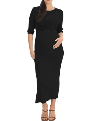 ANGEL MATERNITY Angel Maternity Knit Midi Maternity/Nursing Dress Black