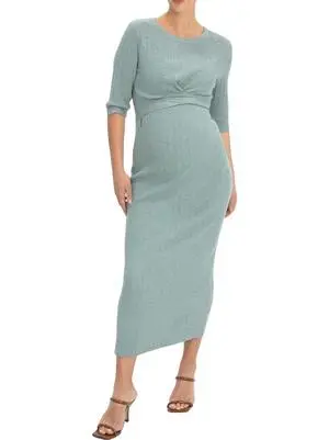 ANGEL MATERNITY Knit Midi Maternity/nursing Dress - Green
