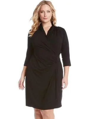 Karen Kane Karen Kane Three-Quarter Sleeve Faux Wrap Dress Black