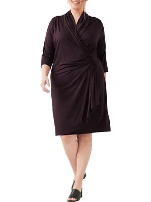 Karen Kane Three-quarter Sleeve Faux Wrap Dress - Bordeaux