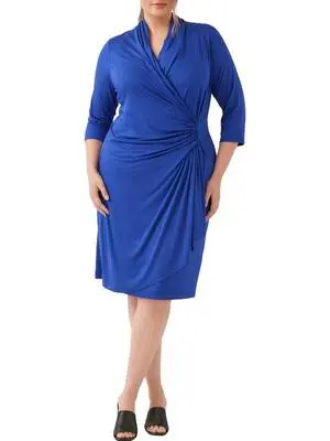 Karen Kane Three-quarter Sleeve Faux Wrap Dress - Royal