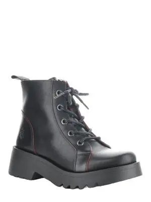 Fly London Metz Leather Combat Boots - Black/red Java