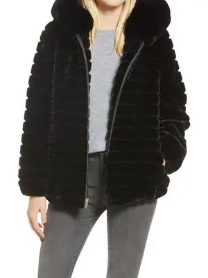 Gallery Faux Fur Hooded Jacket - Black