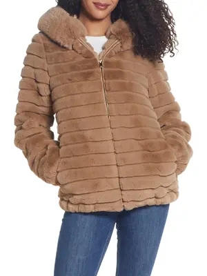 Gallery Gallery Faux Fur Hooded Jacket Camel