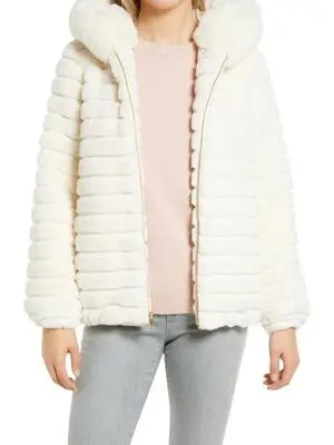 Gallery Faux Fur Hooded Jacket - Cream