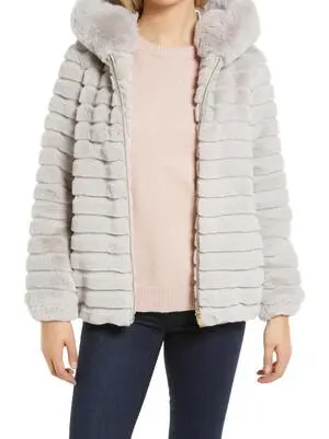 Gallery Gallery Faux Fur Hooded Jacket Grey