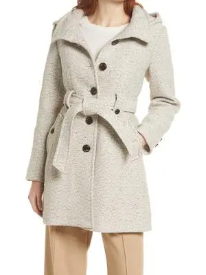 Gallery Belted Hooded A-line Coat - Oatmeal