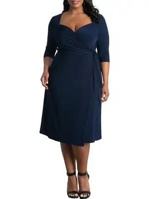 KIYONNA Sweetheart Neck Wrap Dress - Navy Blue