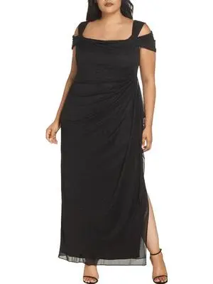 Alex Evenings Cold Shoulder Glitter Column Gown - Black