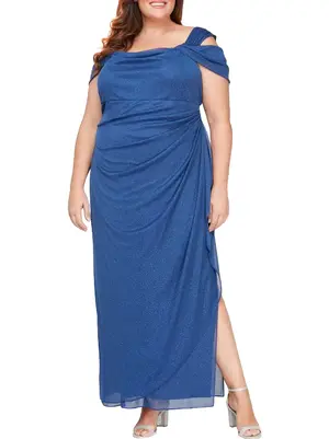 Alex Evenings Alex Evenings Cold Shoulder Glitter Column Gown Electric/blue