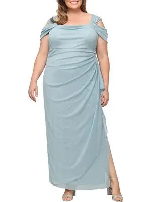 Alex Evenings Alex Evenings Cold Shoulder Glitter Column Gown Ice Sage