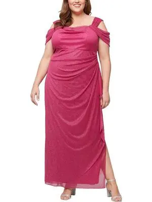 Alex Evenings Alex Evenings Cold Shoulder Glitter Column Gown Raspberry