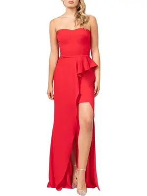 Dress The Population Kai Strapless Gown - Rouge