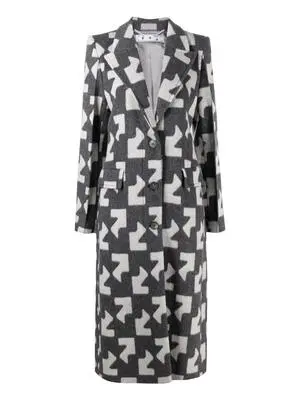 Off-White Geometric Pattern Overcoat - Grey