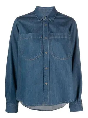 DIESEL® Diesel Blue Cotton Drape Detail Long-Sleeve Denim Shirt