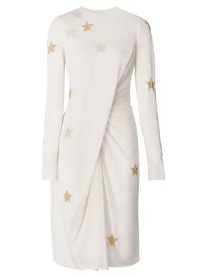 Burberry Silk Viscose Dress With Gold Stars - Neutrals