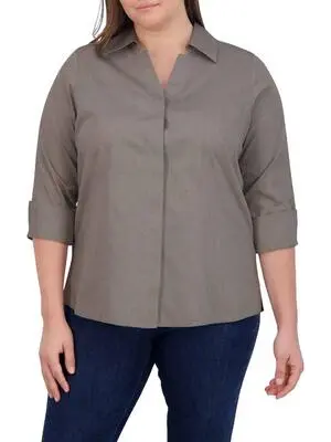 Foxcroft Foxcroft Taylor Three-Quarter Sleeve Non-Iron Shirt Charcoal