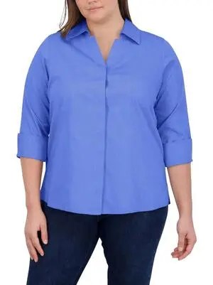 Foxcroft Foxcroft Taylor Three-Quarter Sleeve Non-Iron Shirt Cornflower
