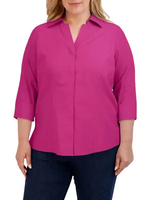 Foxcroft Foxcroft Taylor Three-Quarter Sleeve Non-Iron Shirt Fuchsia