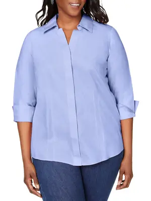 Foxcroft Foxcroft Taylor Three-Quarter Sleeve Non-Iron Shirt Iris Bloom
