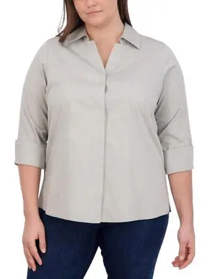 Foxcroft Foxcroft Taylor Three-Quarter Sleeve Non-Iron Shirt Silver