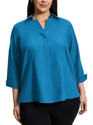 Foxcroft Foxcroft Taylor Three-Quarter Sleeve Non-Iron Shirt Teal