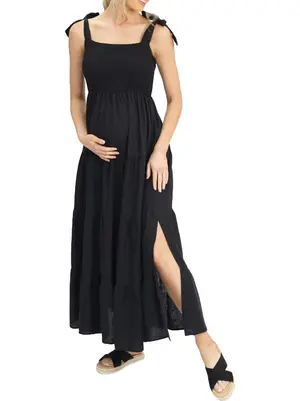 ANGEL MATERNITY Angel Maternity Shoulder Tie Maxi Dress Black