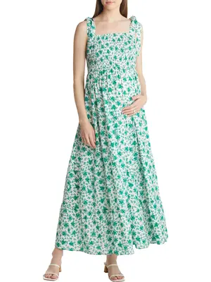 ANGEL MATERNITY Angel Maternity Shoulder Tie Maxi Dress Green