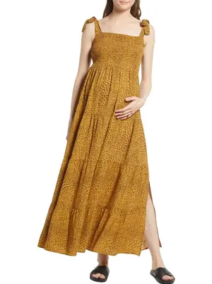 ANGEL MATERNITY Angel Maternity Shoulder Tie Maxi Dress Mustard Yellow