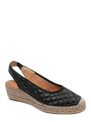 PATRICIA GREEN Valencia Slingback Wedge Espadrille - Black Quilted Leather