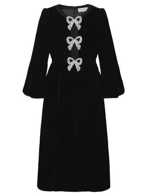 Saloni Camille Bow-embellished Velvet Midi Dress - Black